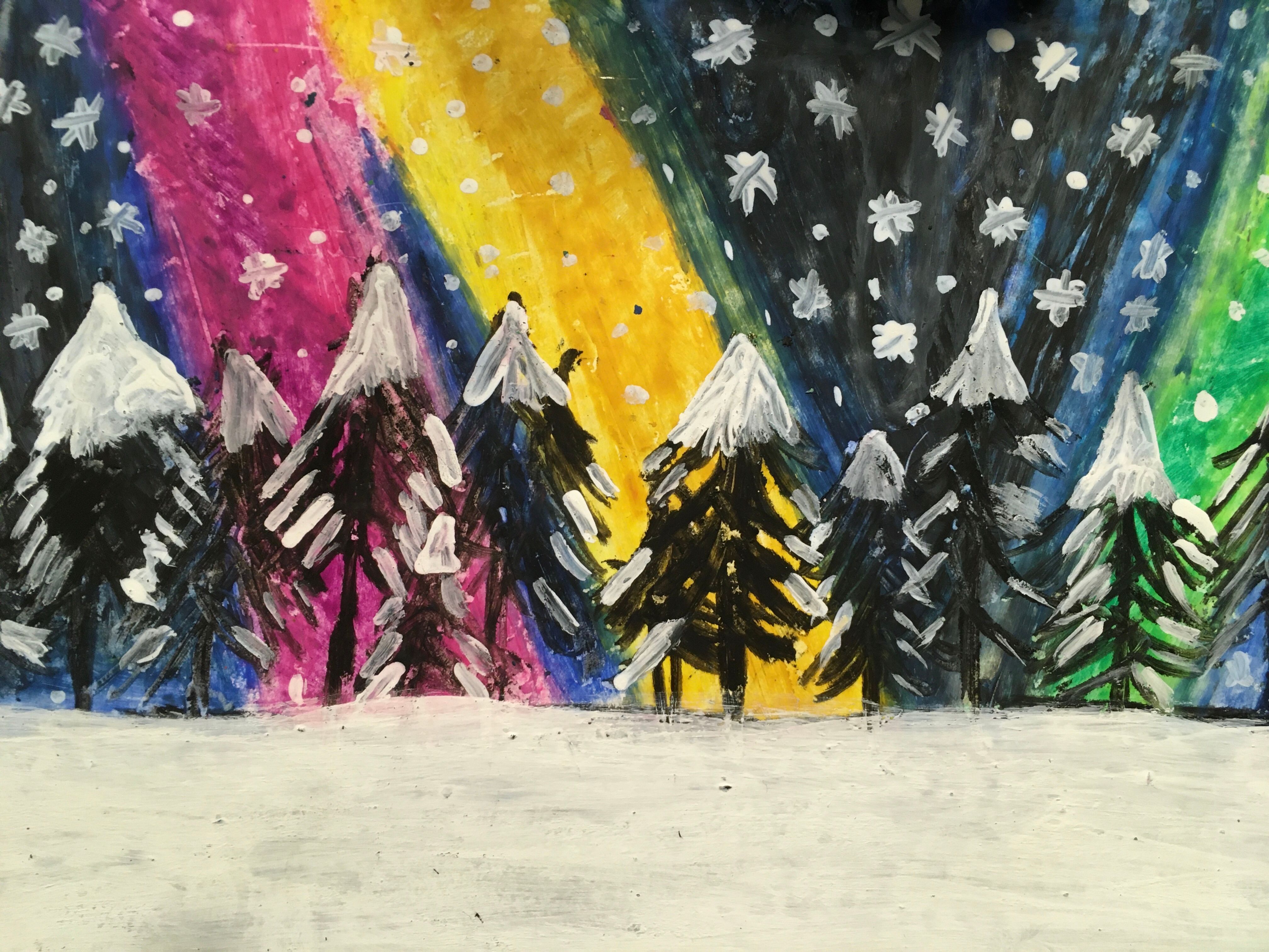 Aurora Borealis (Northern Lights) in Oil Pastels! Holiday / Christmas ...